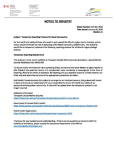 Notice To Industry # 8 – Temporary Reporting Protocol for Novel ...
