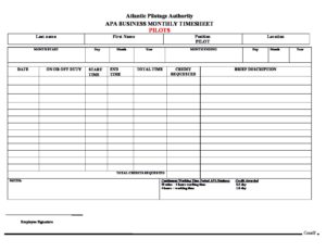 Pilot APA Business Monthly Timesheet (Fillable) | Atlantic Pilotage ...